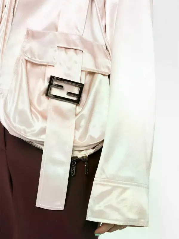 Fendi Almond Beige Satin Ff Buckle Pocket Jacket