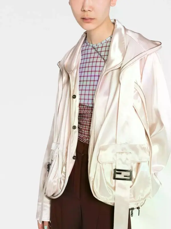Fendi Almond Beige Satin Ff Buckle Pocket Jacket