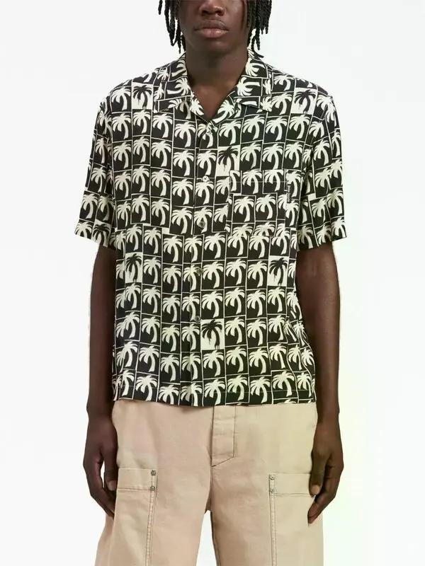 Palm Angels Palm-tree Print Bowling Shirt - Black