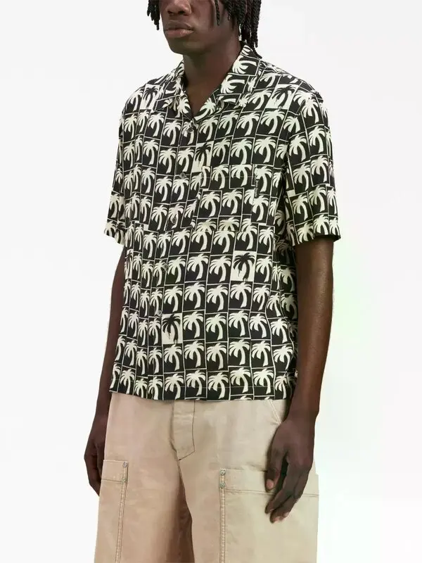 Palm Angels Palm-tree Print Bowling Shirt - Black