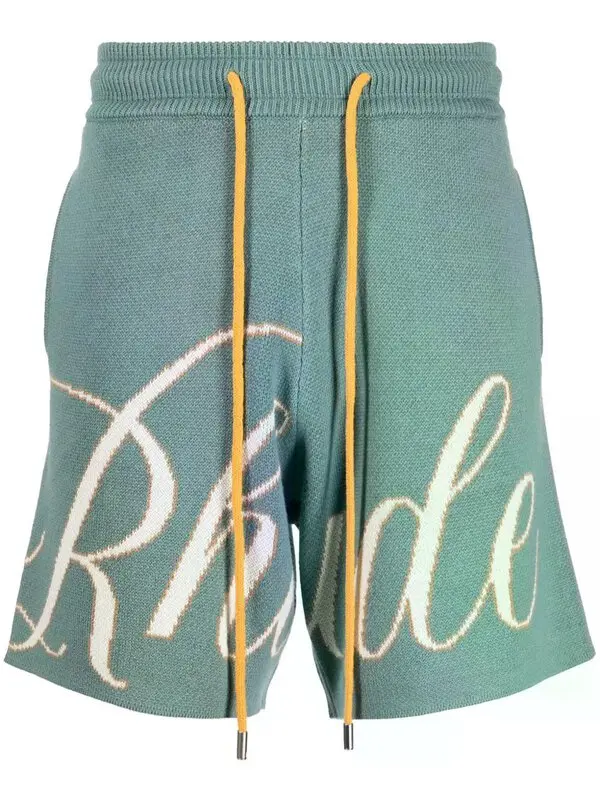 Rhude Script-logo Knitted Shorts - Green