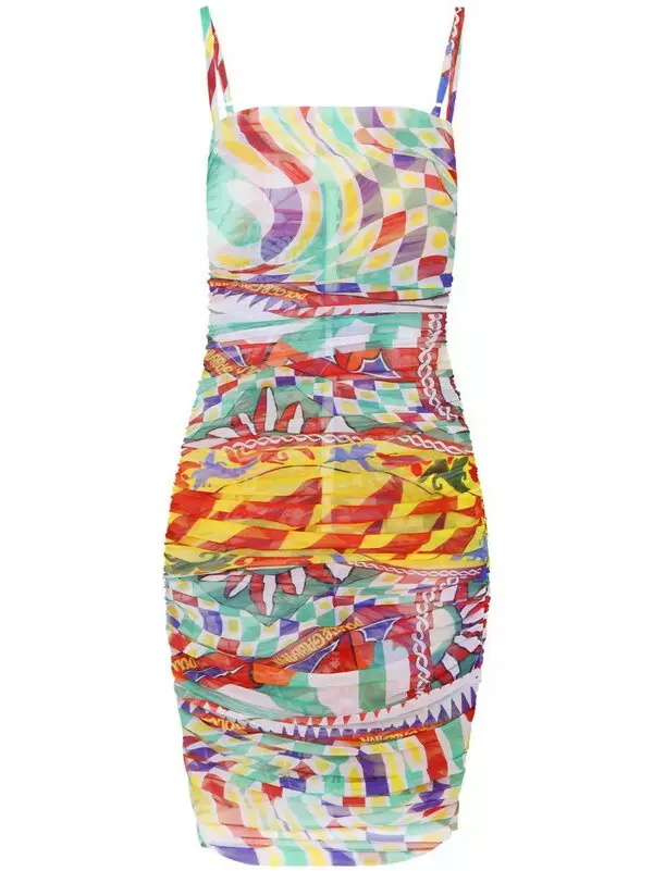 Dolce & Gabbana Graphic-print Gathered Dress - Multicolour