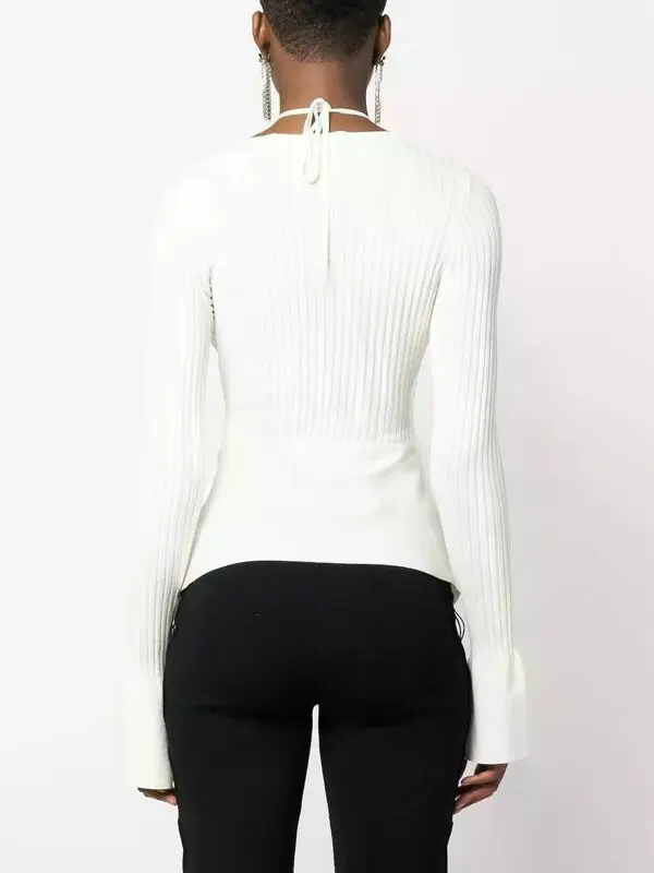 ANDREĀDAMO Asymmetric Ribbed Knit Cut-out Top - Neutrals