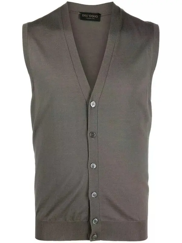 DELL'OGLIO Merino Wool V-neck Vest - Brown