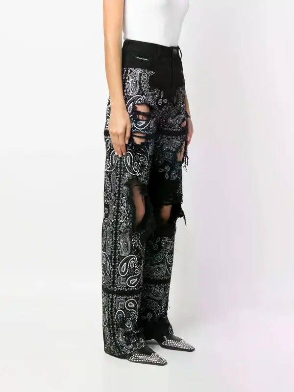 Philipp Plein Ripped Paisley Print Jeans