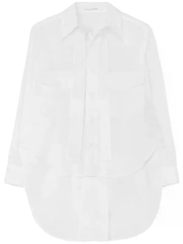 Yohji Yamamoto Long-sleeve Pussy-bow Cotton Shirt - White