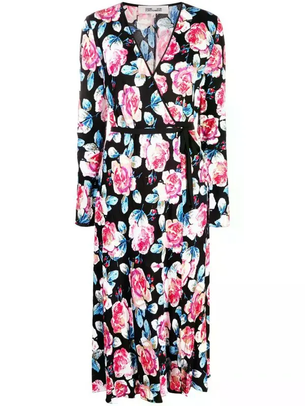 Diane Von Furstenberg Anika Rose-print Midi Wrap Dress