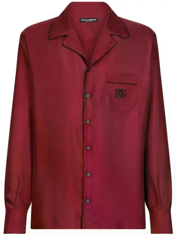 Dolce & Gabbana Dg Essentials Logo-patch Silk Shirt - Red