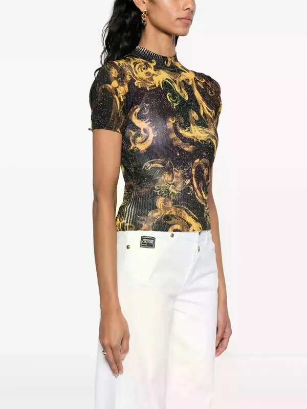 Versace Barocco Print Glitter Knit Top