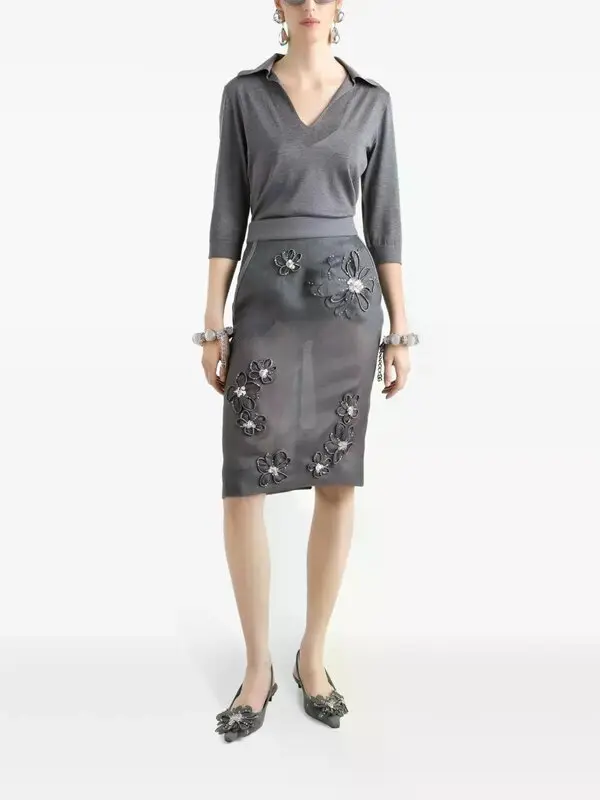 Dolce & Gabbana Floral Appliqué Midi Skirt - Grey