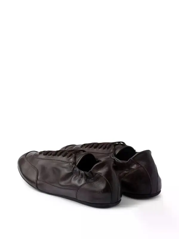 Prada Leather Collapse Lace-up Sneakers - Brown