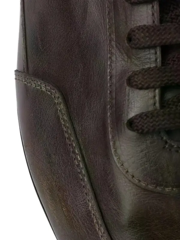 Prada Leather Collapse Lace-up Sneakers - Brown