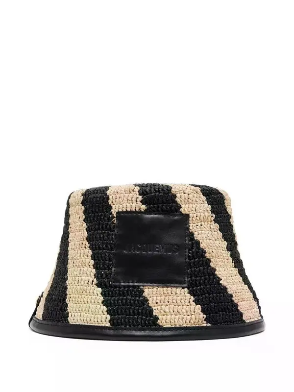 Jacquemus Striped Woven Bucket Hat - Black