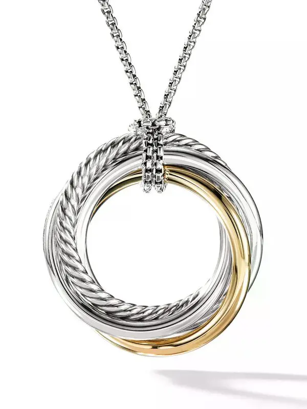 David Yurman 14kt Yellow Gold And Sterling Crossover Pendant Necklace - Silver