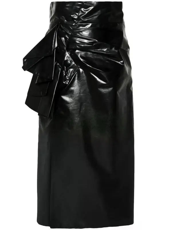 MAISON MARGIELA Coated Midi Skirt With Ruched Detailing - Black