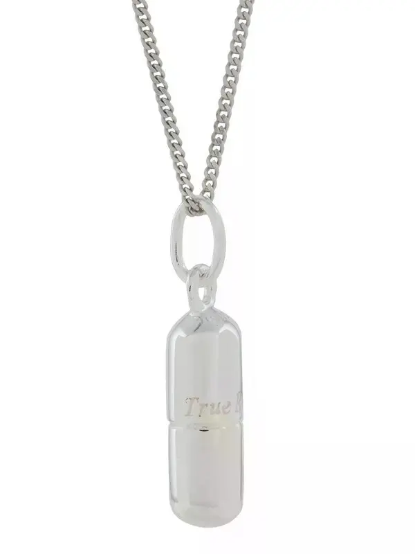 TRUE ROCKS Tone Engraved Logo Pill Pendant Necklace - Silver