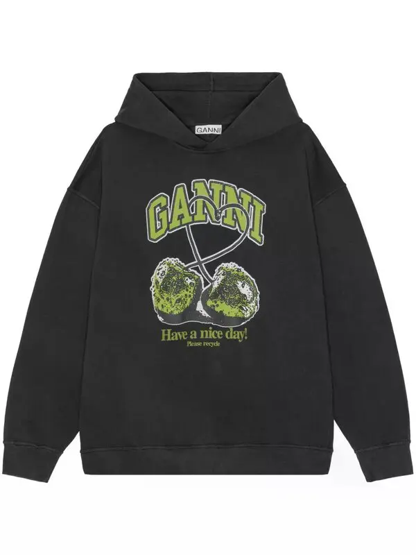 GANNI Printed Hoodie With Drop Shoulder