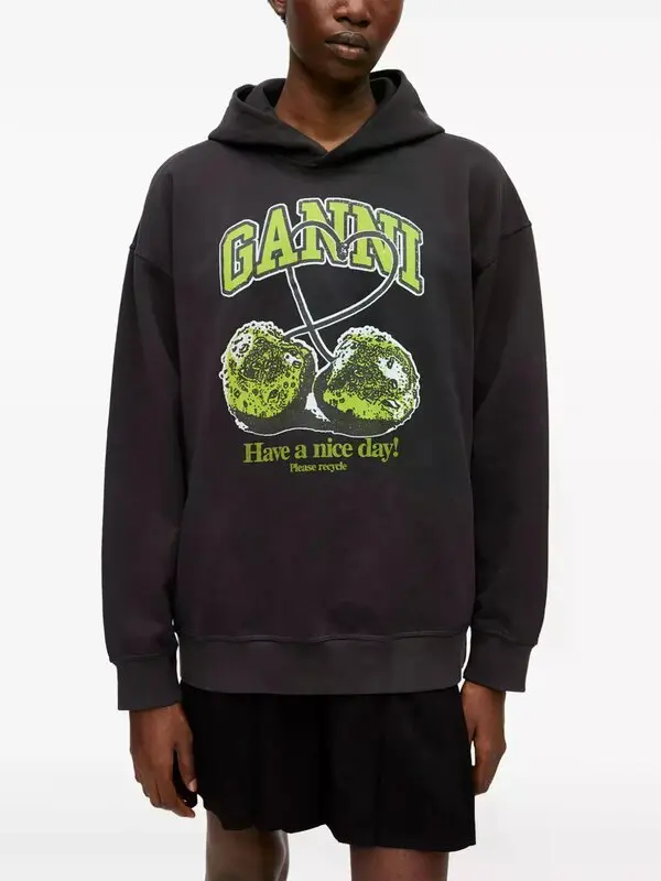 GANNI Printed Hoodie With Drop Shoulder