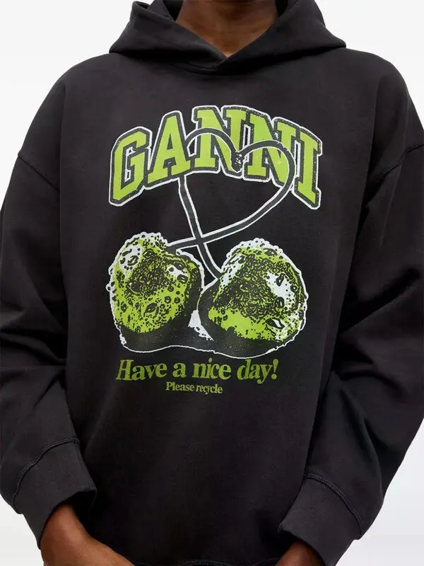 GANNI Printed Hoodie With Drop Shoulder