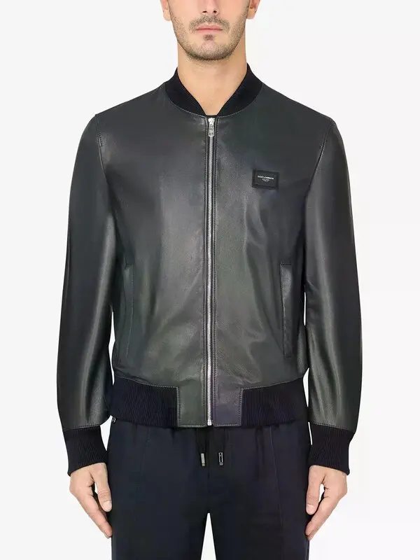 Dolce & Gabbana Logo Plaque Leather Bomber Jacket