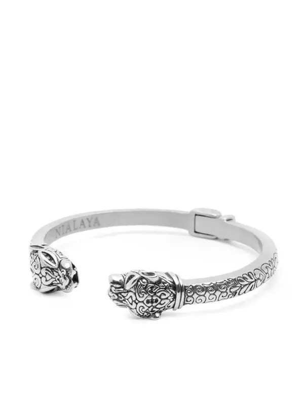 NIALAYA JEWELRY Panther Engraved Bangle Bracelet - Silver