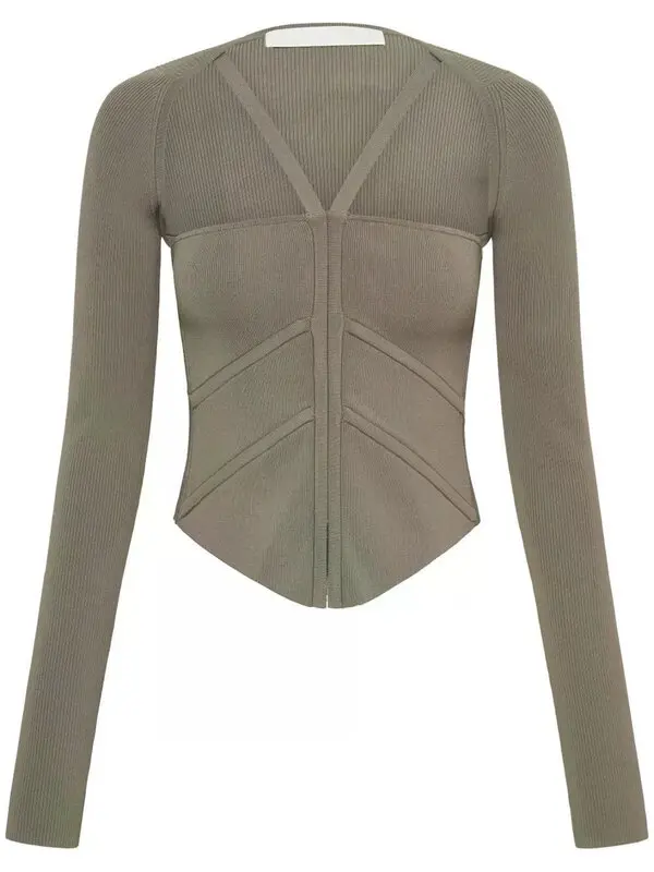 DION LEE Square Neck Corset-style Top With Detachable Sleeves - Grey