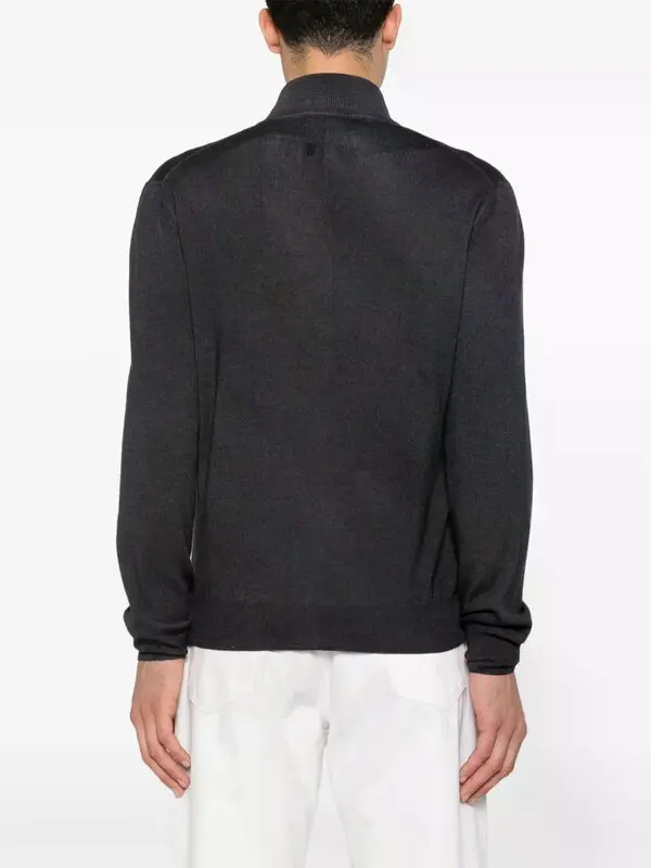 BARBA NAPOLI Virgin Wool Fine Knit Zip Cardigan - Grey