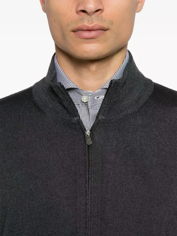 BARBA NAPOLI Virgin Wool Fine Knit Zip Cardigan - Grey