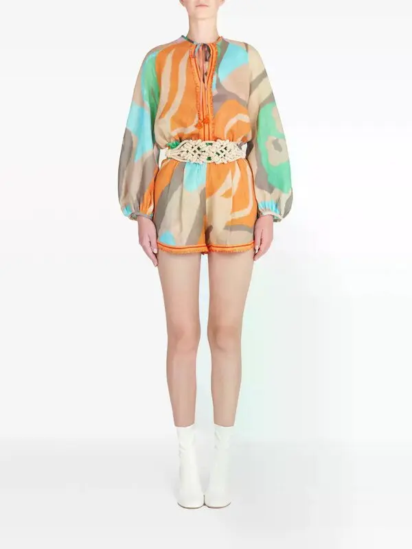 Silvia Tcherassi Abstract-print Linen Shorts
