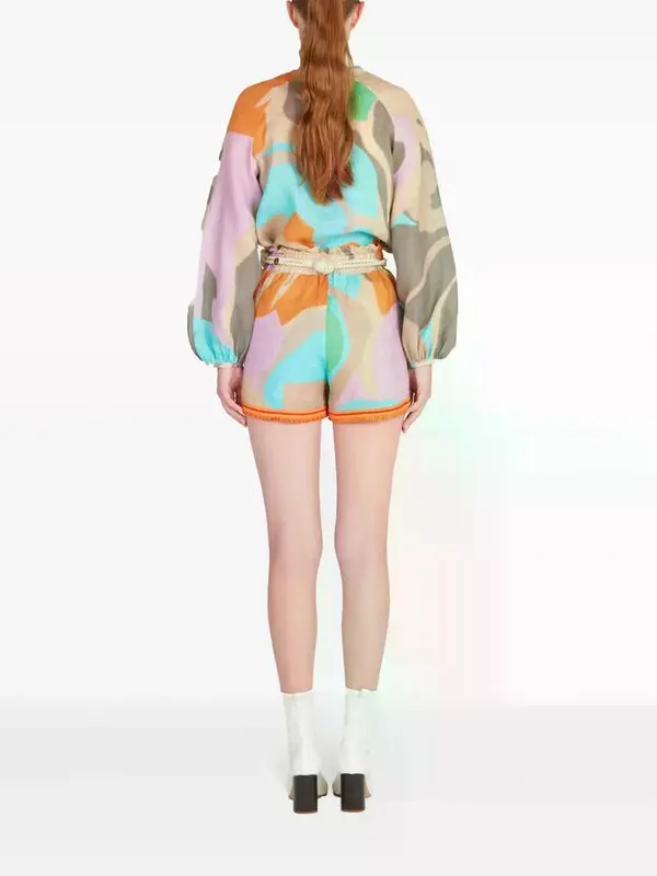 Silvia Tcherassi Abstract-print Linen Shorts