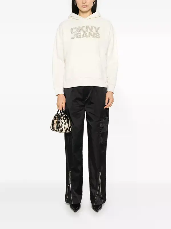 Dkny Rhinestone Logo Hoodie - Neutrals
