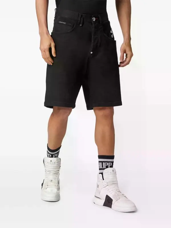 Philipp Plein Skull Embroidered Denim Shorts