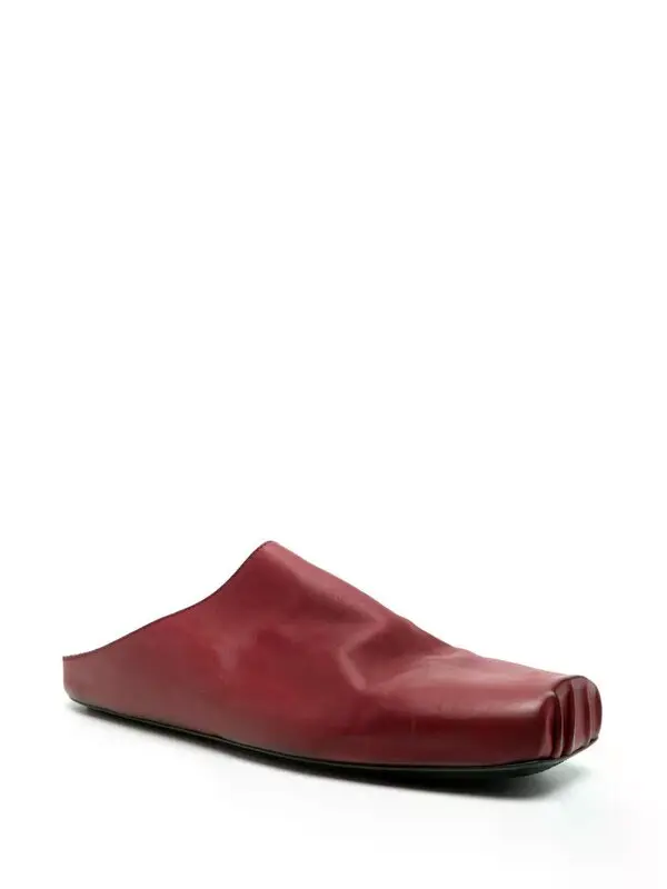 UMA WANG Square-toe Leather Slippers - Red