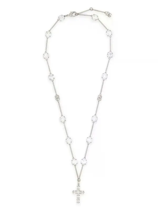 Dolce & Gabbana Tone Crystal Embellished Cross Pendant Necklace