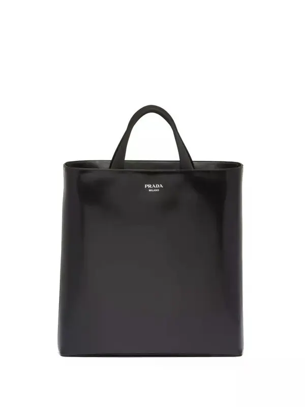 Prada Leather Tote Bag With Stamped Logo