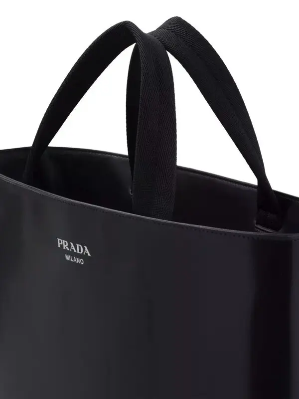Prada Leather Tote Bag With Stamped Logo