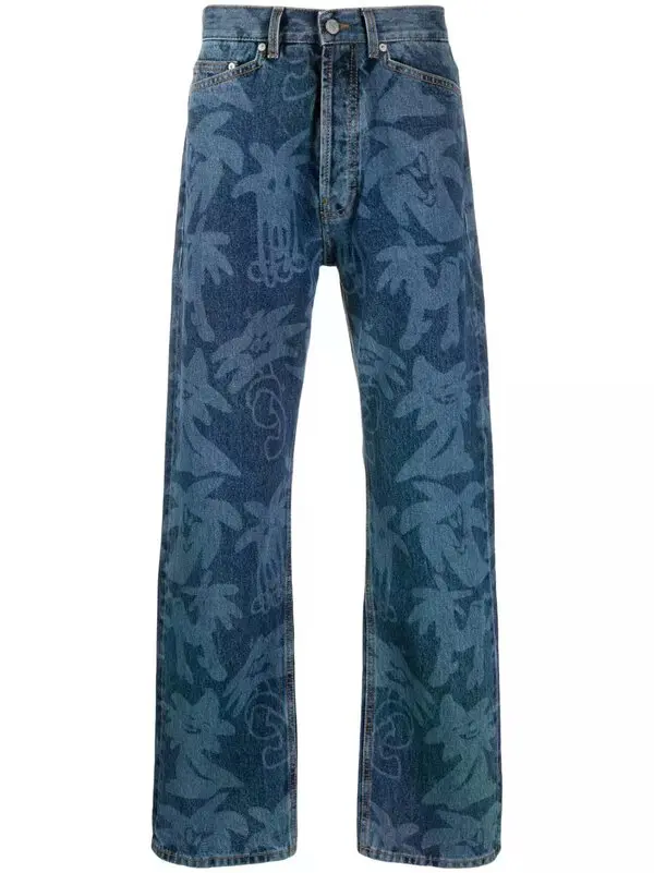 Palm Angels Palm Tree Print Denim Jeans