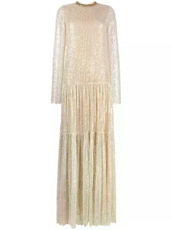 Giambattista Valli Tiered Sequin Gown - Neutrals