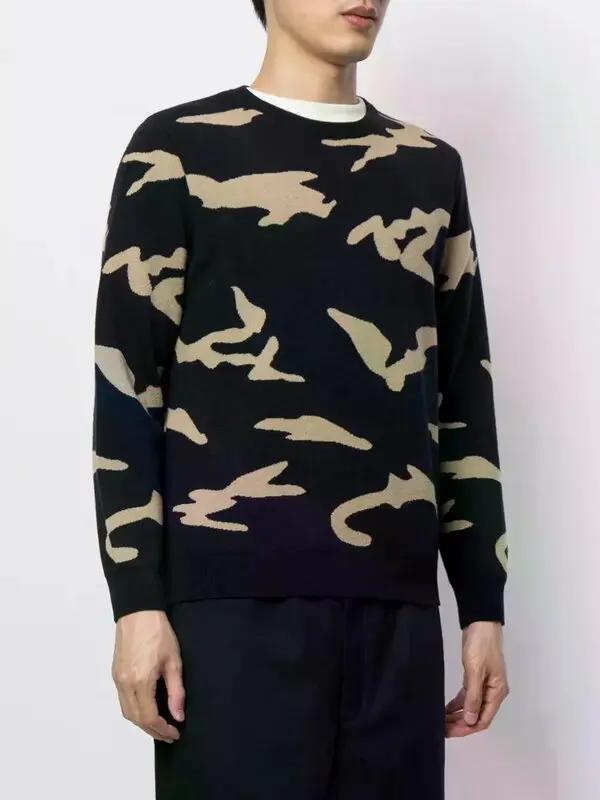 PORTS V Camouflage Pattern Wool Sweater