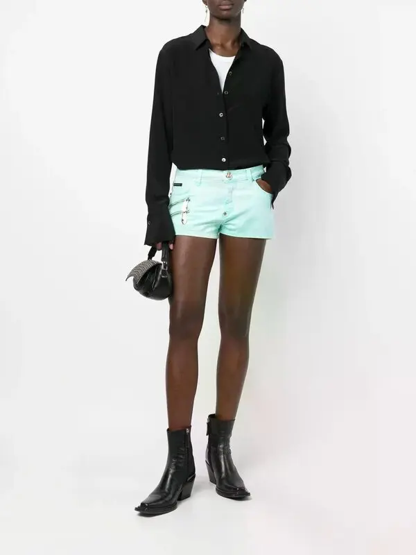 Philipp Plein Biker-style Denim Shorts - Green
