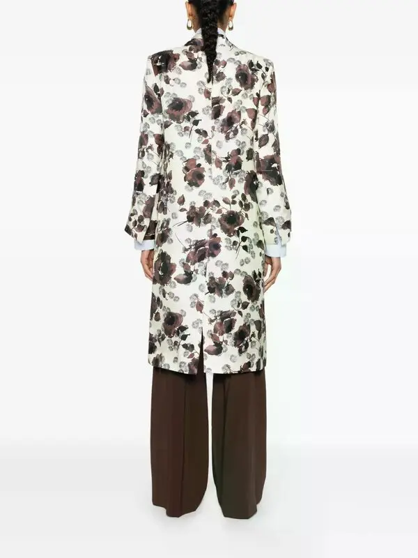 Alberto Biani Floral Print Silk Twill Coat