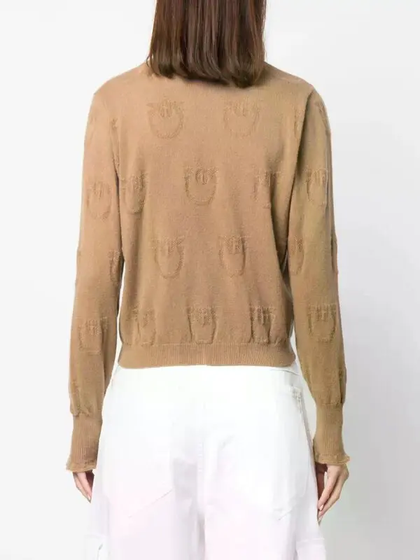 Pinko Logo Debossed Cashmere Crew Neck Top
