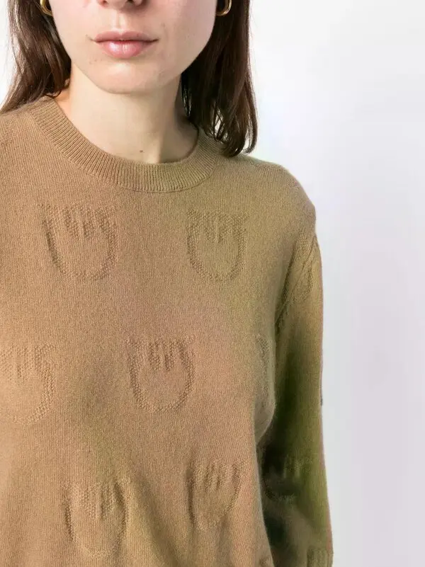 Pinko Logo Debossed Cashmere Crew Neck Top