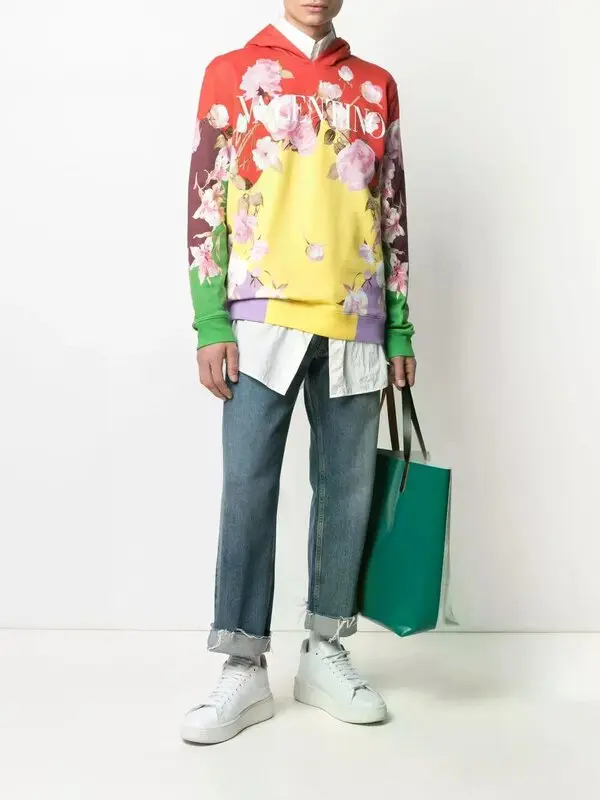 Valentino Garavani Rose Print Cotton Blend Hoodie