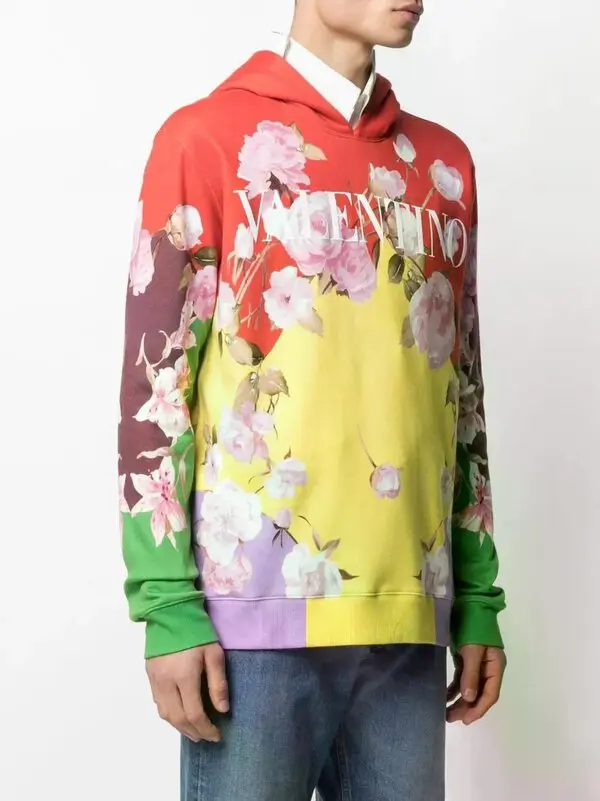 Valentino Garavani Rose Print Cotton Blend Hoodie