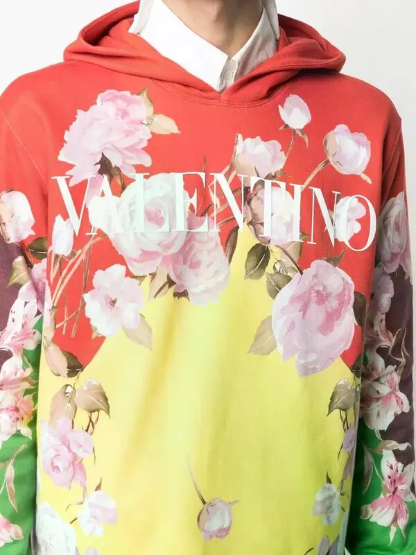 Valentino Garavani Rose Print Cotton Blend Hoodie