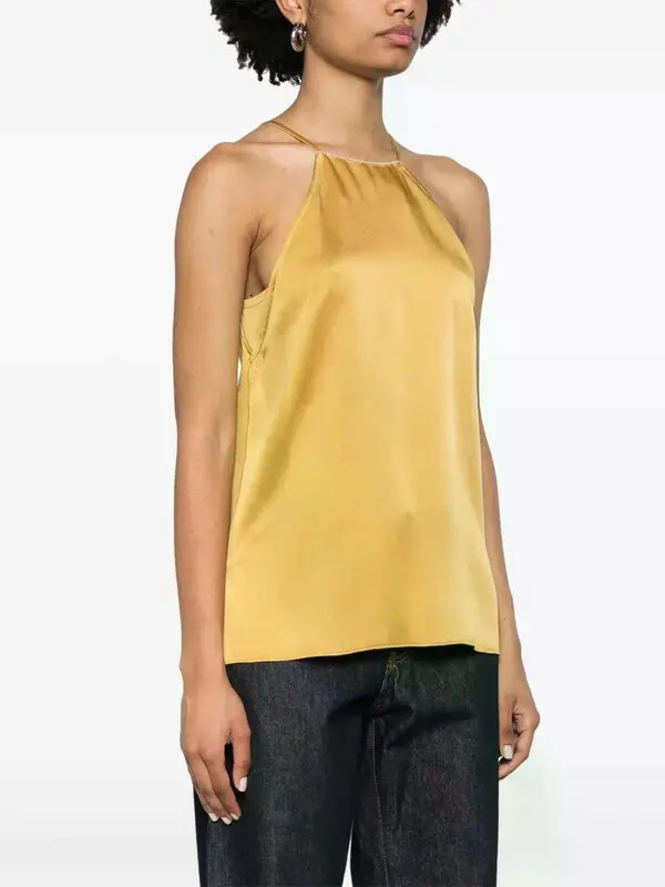 FORTE_FORTE Satin Square Neck Sleeveless Top With Bead Detailing