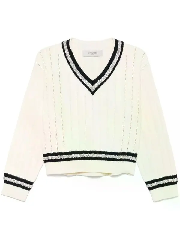 GOLDEN GOOSE Embellished V-neck Sweater - Neutrals