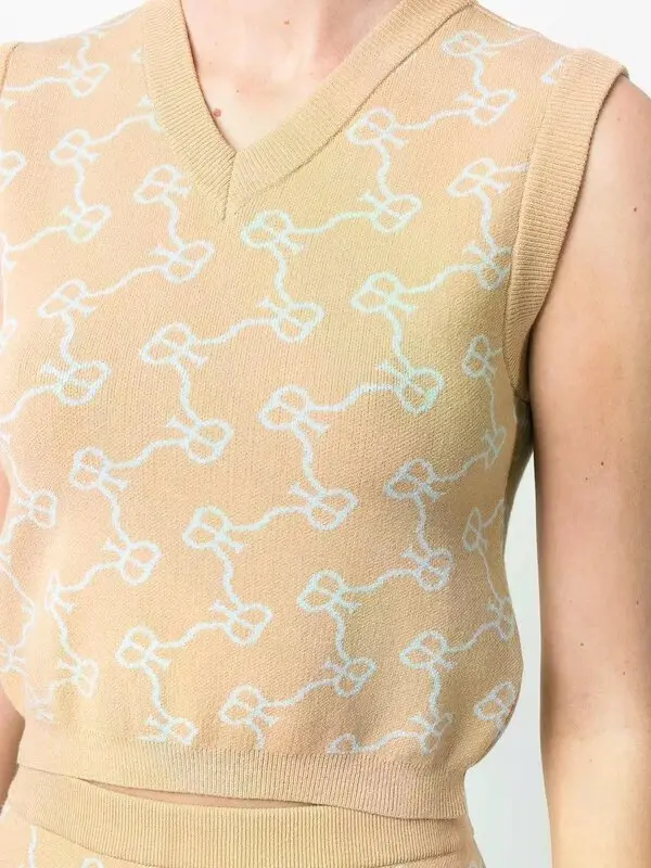 Rokh Monogram Knit Vest - Neutrals