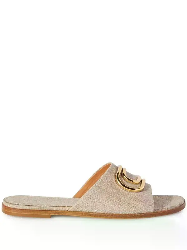 Off-White Logo Plaque Linen Slides - Neutrals